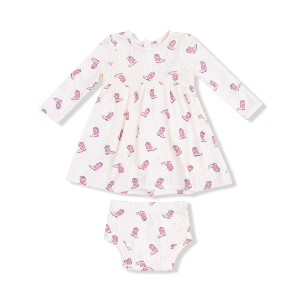 Angel Dear Long Sleeve Simple Dress + Bloomer - Petite Cowgirl Boots | Basically Bows & Bowties