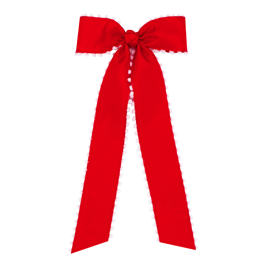 Medium Pom Edge Bow with Knot & Tails on Clippie - Red – Basically Bows ...