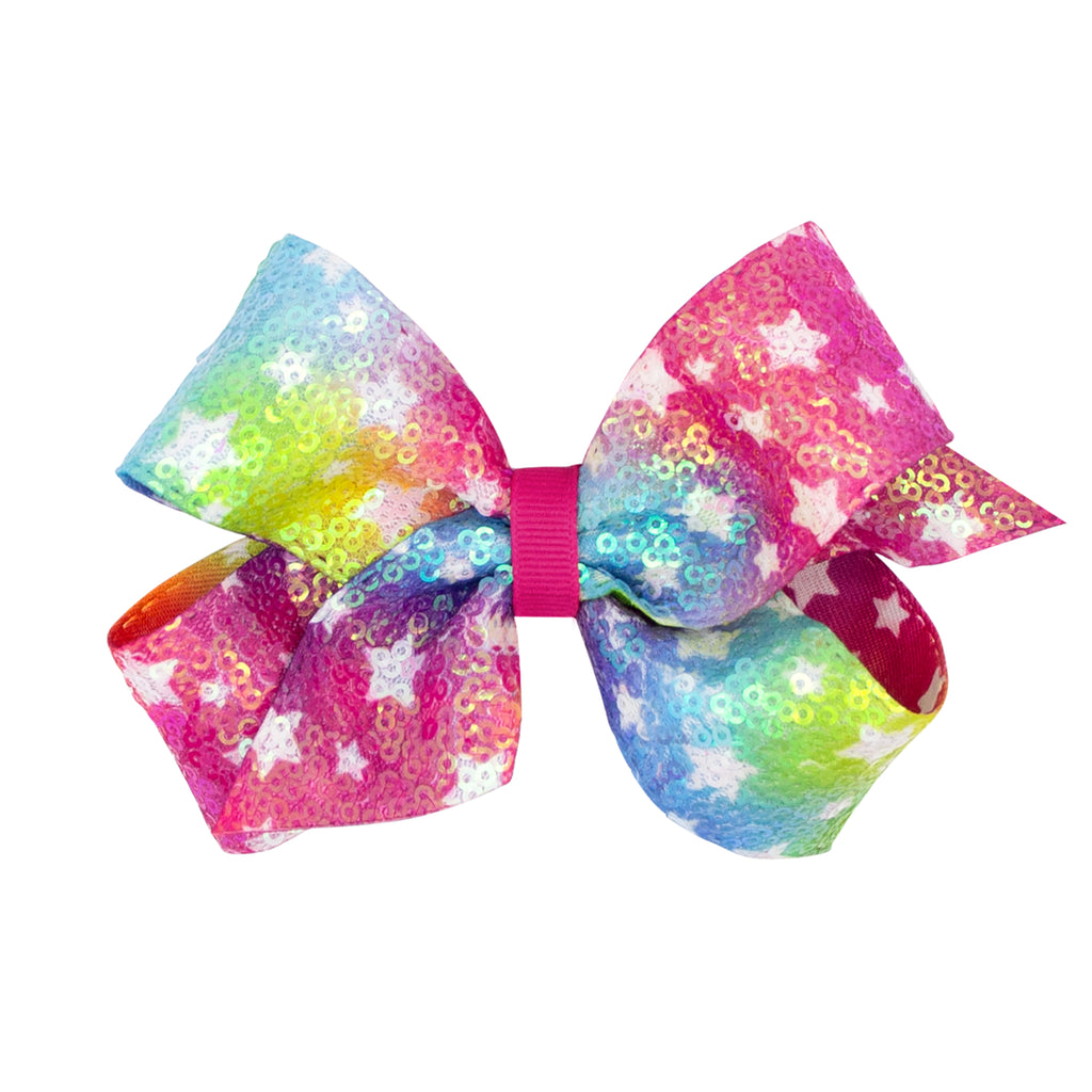 Wee Ones Sequin Star Print Hair Bow on Clippie | Basically Bows & Bowties