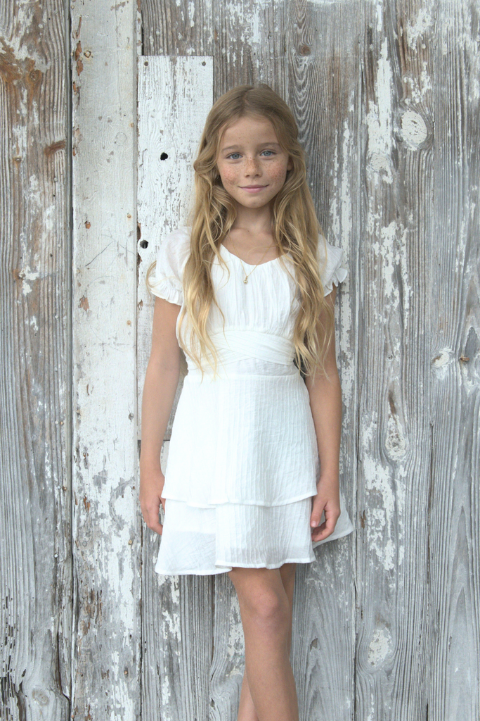 KatieJ NYC Tween Delilah Dress - White | Basically Bows & Bowties