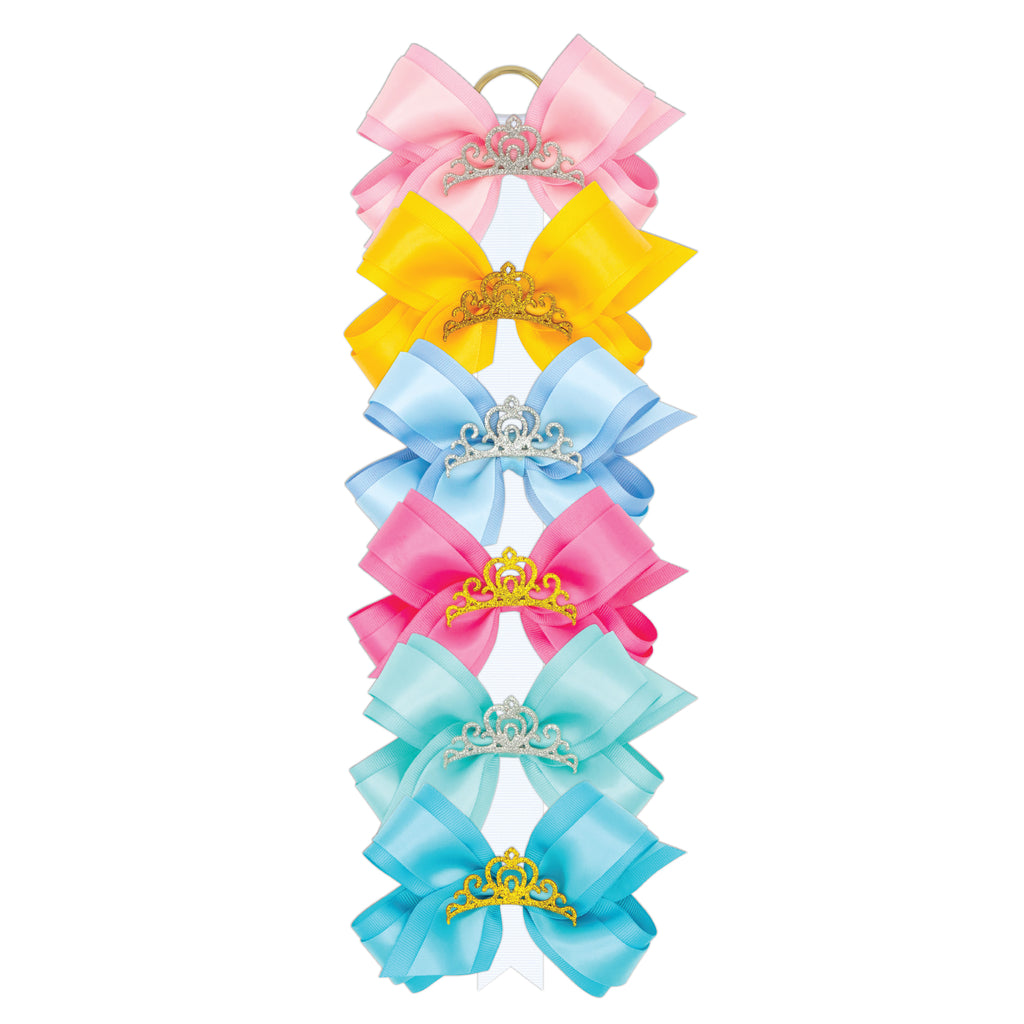 Wee Ones Medium Grosgrain & Satin w/Crown Hair Bow on Clippie ...