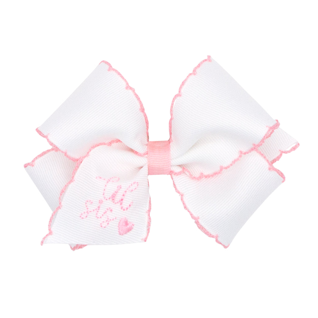 Wee Ones Small Grosgrain Moonstitch Hair Bow with Embroidered Lil Sis ...