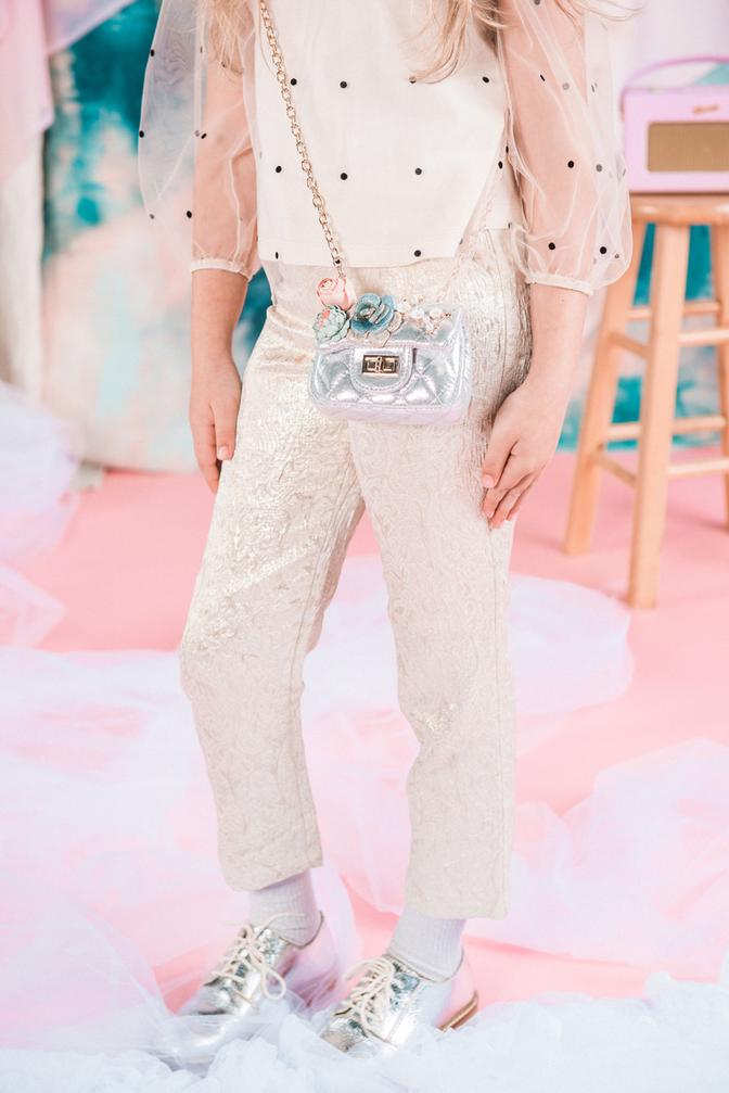 Dear Ellie Mini Metallic Handbag with Flowers - Silver | Basically Bows ...