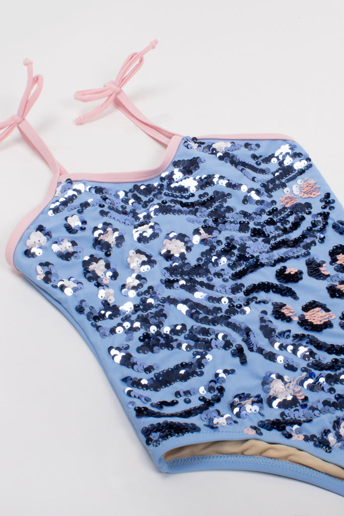 Shade Critters Blue Leopard Magic Flip Sequin 1pc Swimsuit Basically