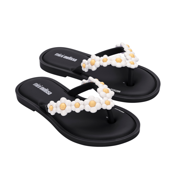 Mini Melissa Spring Flip Flops - Black / White | Basically Bows & Bowties